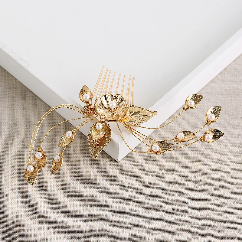 Pure Handmade Wedding Leaves Hair Combs Brides Crystal Hair Accessories ...