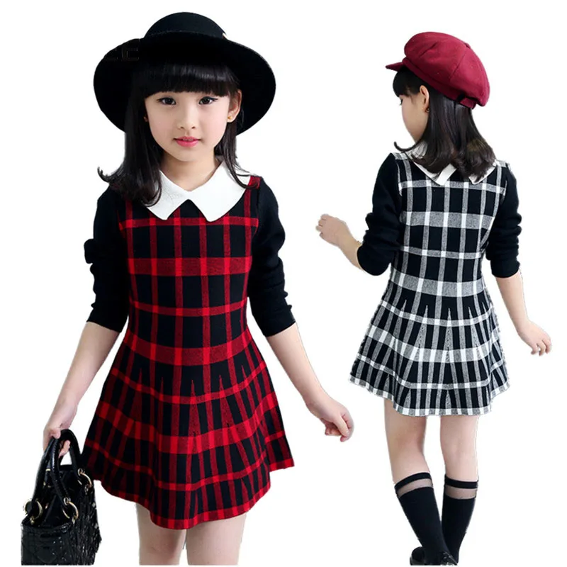 New Girls Dress Plaid Full Sleeve Girls School Uniform knitted Teenage ...