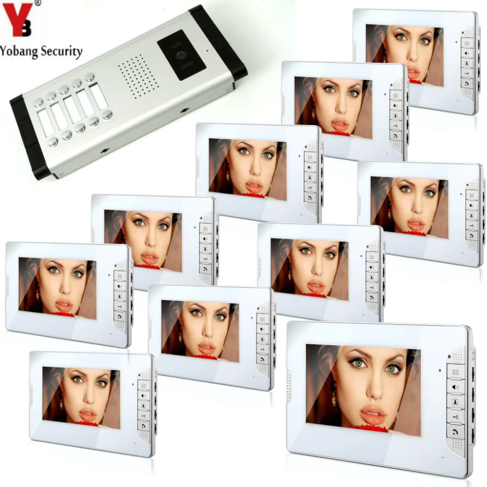 YobangSecurity 10 Units Apartment Intercom Wired 7"Video Door Phone ...