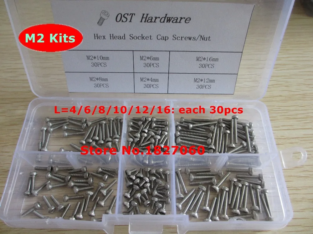 180pcs M2 Screw Kits Din912 Allen Bolts Hex Socket Head Cap Screw ...