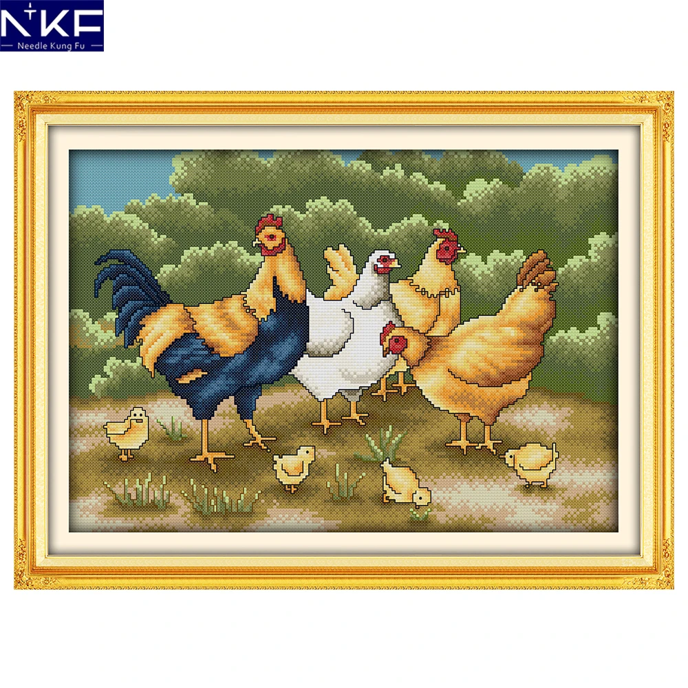NKF Chickens foraging animal style hand made crafts beautiful cross ...
