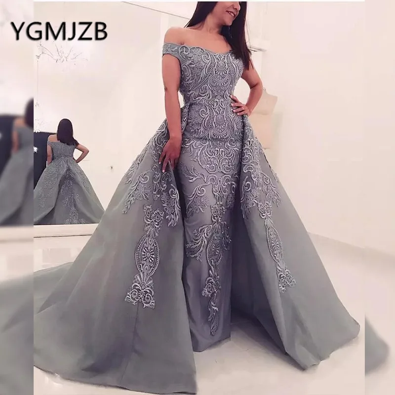 Abendkleider 2019 Long Evening Dresses with Detachable Train Straight ...