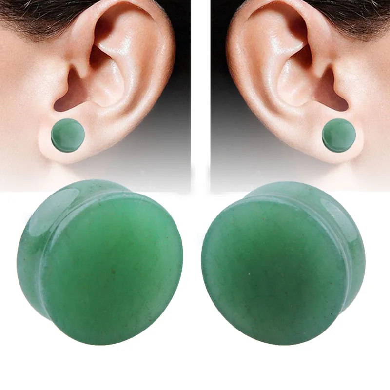 New Product Ear Expander Ear Piercing 1 Pair Of Aventurine Stone Ear ...