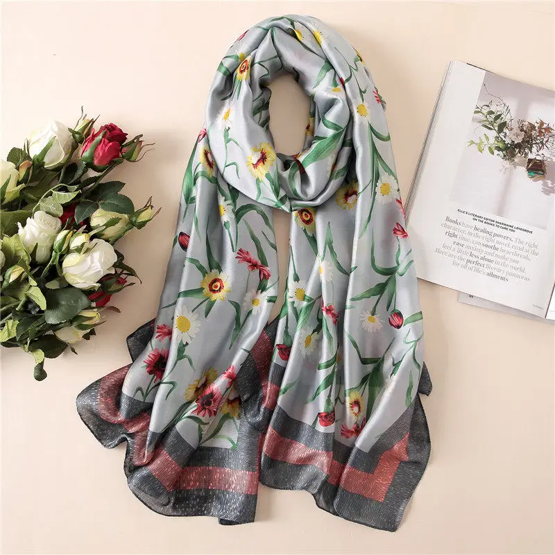 Bufandas de flores salvajes de moda coreana para mujer, bufanda de seda ...