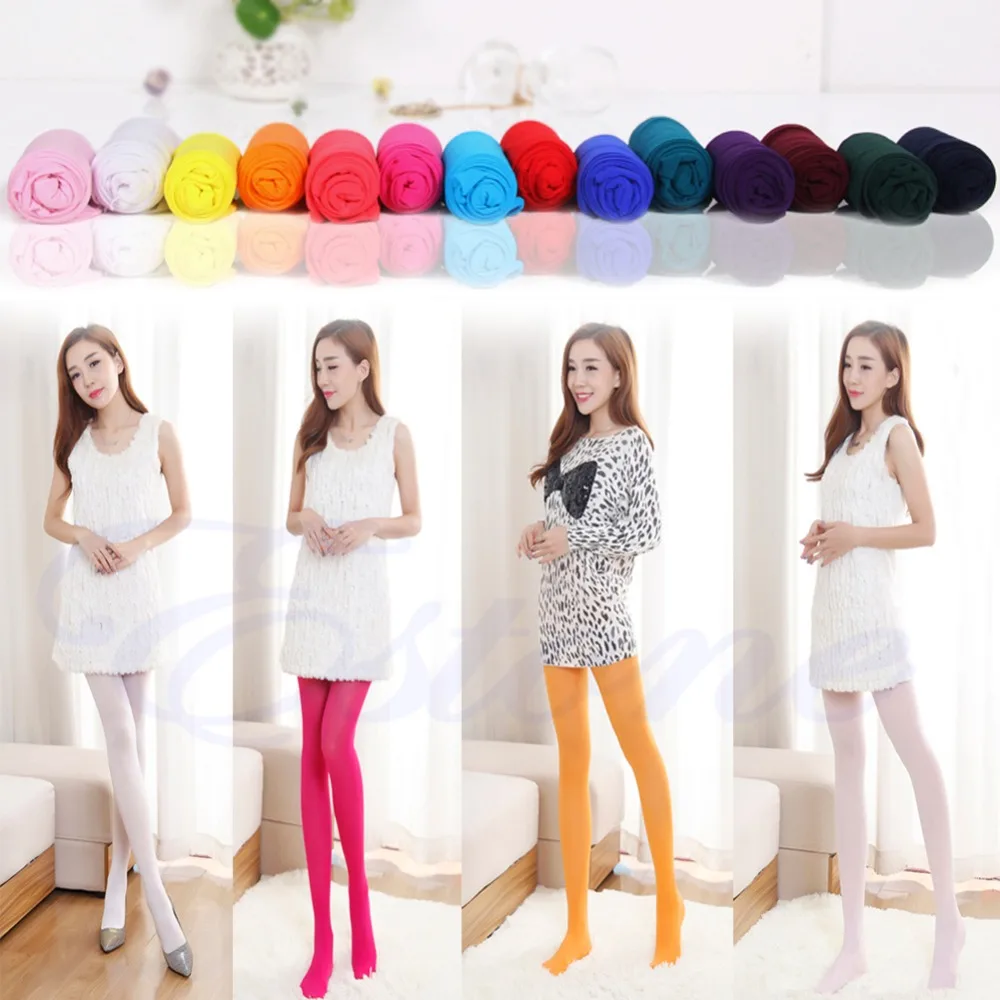 1pc Color Opaque Footed Tights Slim Elastic Sexy Womens Pantyhose