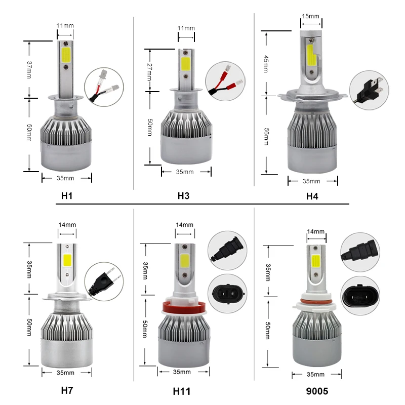 High Brightness LED Car Headlight H7 H14 LED H3 9005 HB4 9006 H1 H3 H11 ...