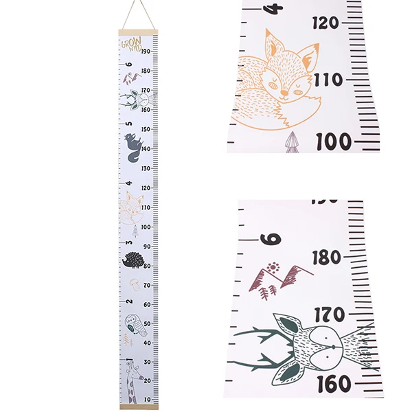 Cartoon Baby Kids Growth Chart Record Wood Frame Fabric Height ...