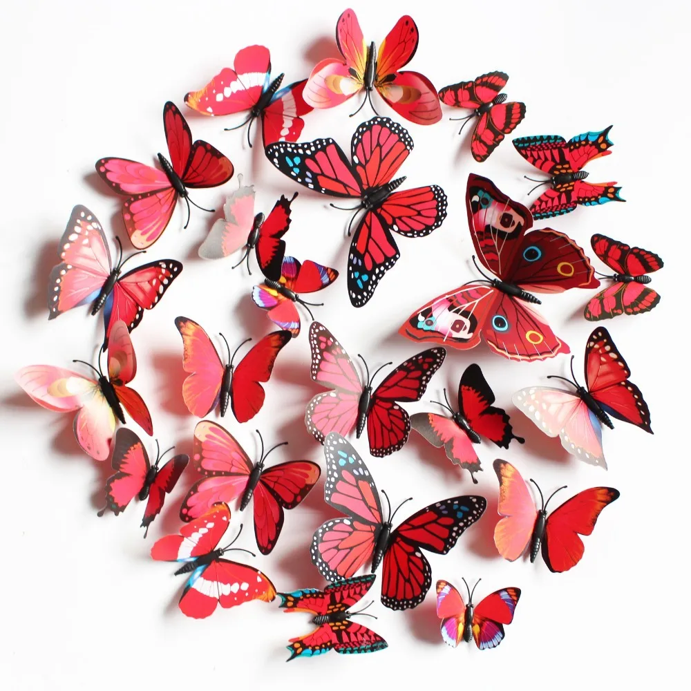 12pcs 3D Butterfly Wall Stickers Butterflies Decors Art DIY Decorations ...