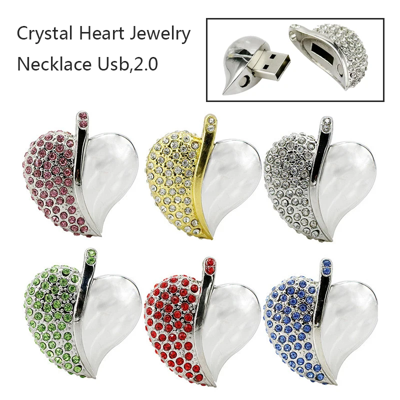 Loving Heart Crystal Necklace Usb 2.0 Usb Flash Drives Thumb Pendrive U ...