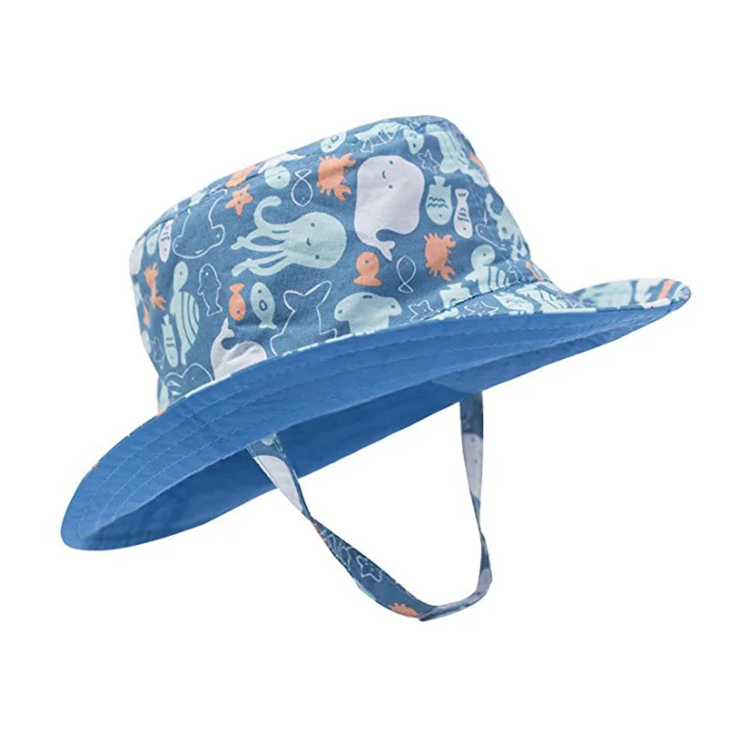 Ocean Print Girls Boys Sun Hat Cotton Baby Hat Summer Kids Child Panama ...