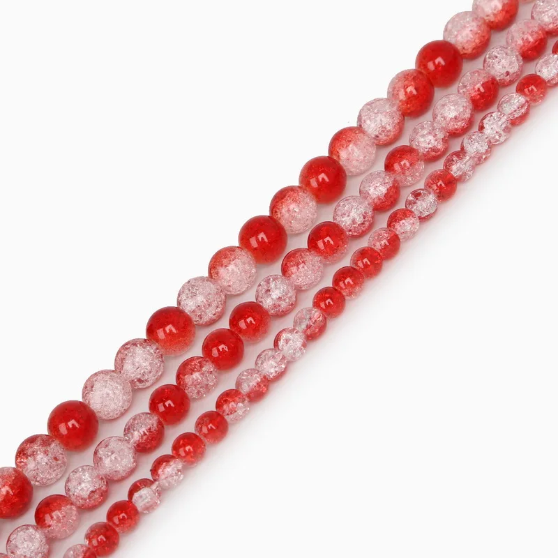 Fashion Red&White Glass Crystal Crackle Round Beads Jewelry DIY ...