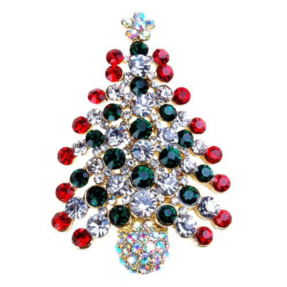 Colorful Christmas Tree Brooches New Beautiful Crystal Gold Color ...