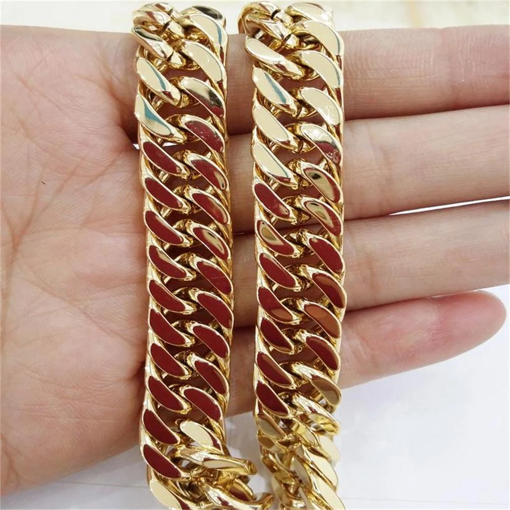 6/8/10/12/14mm Hotsale 316l Stainless Steel Gold Color Curb Cuban Chain ...