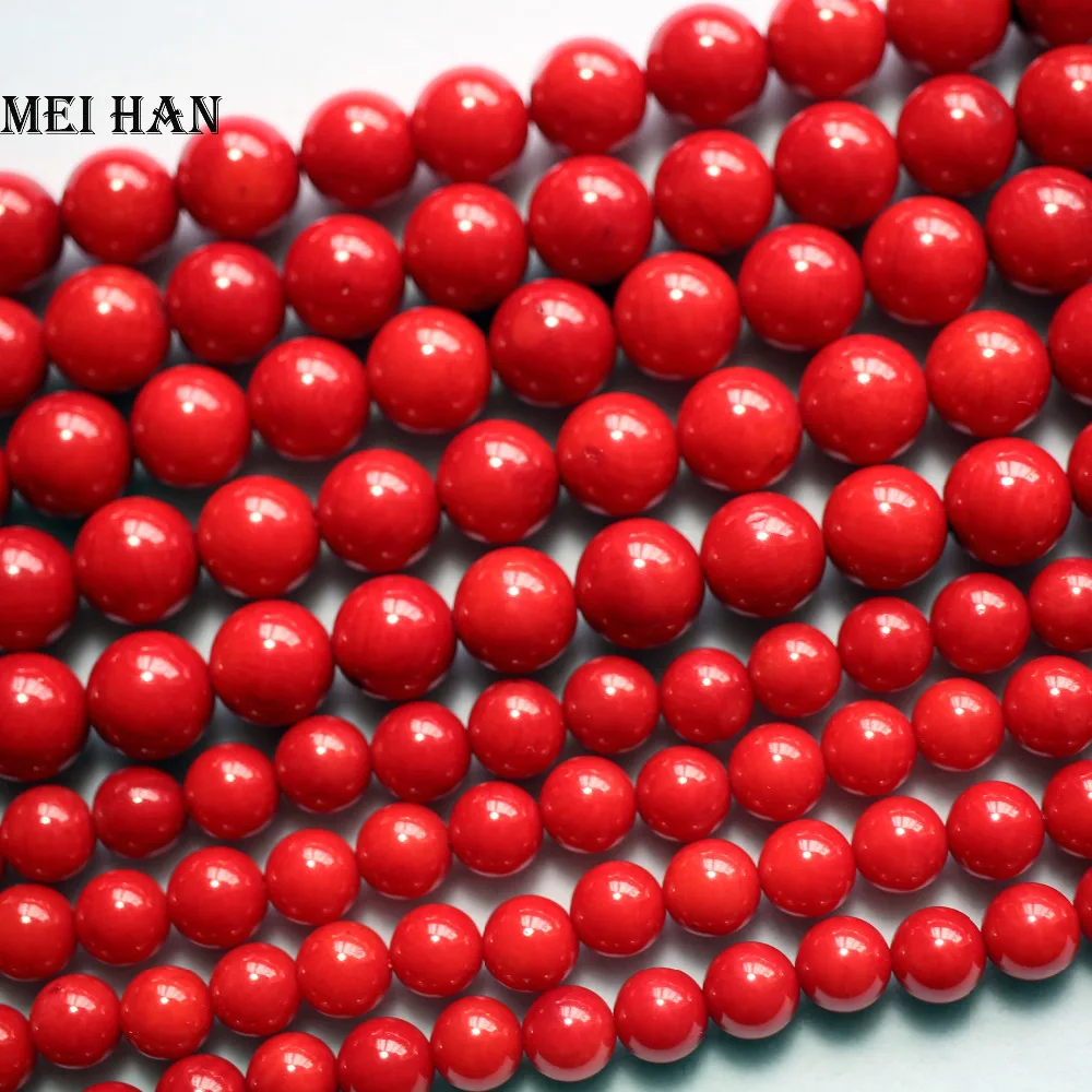 Free shipping A+ Red Coral 6mm smooth round loose beads for jewerly ...