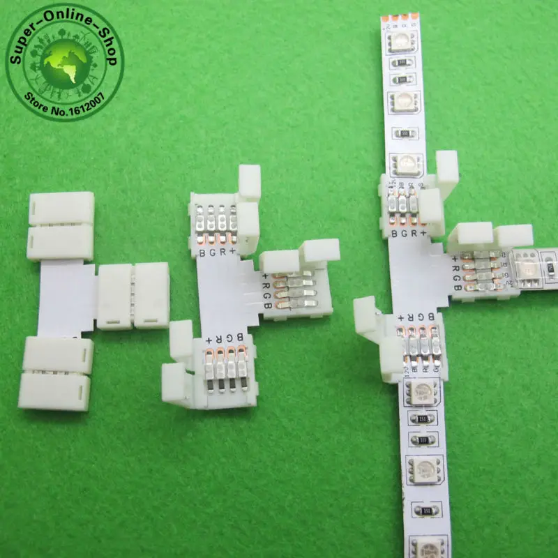 20 PCS 4 Pin Led Connector T Shape 4 Plug Connectors For 10mm 5050 RGB ...