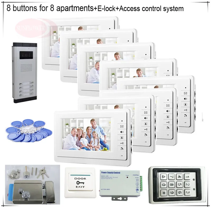8 Buttons Color Video Door Phones Intercom Systems 8 LCD Security ...