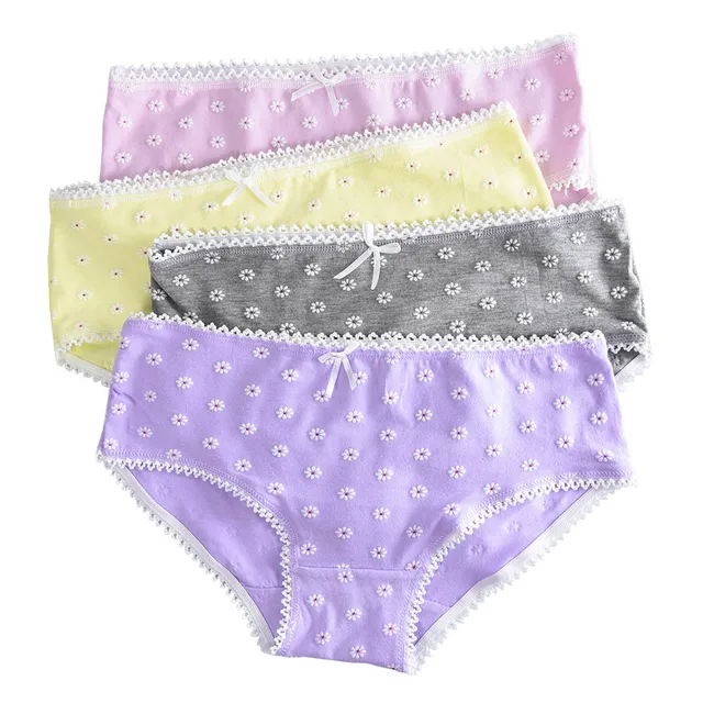 תחתונים 4 Pack Teenage Lace Pants Underpants Floral Young Girl Briefs
