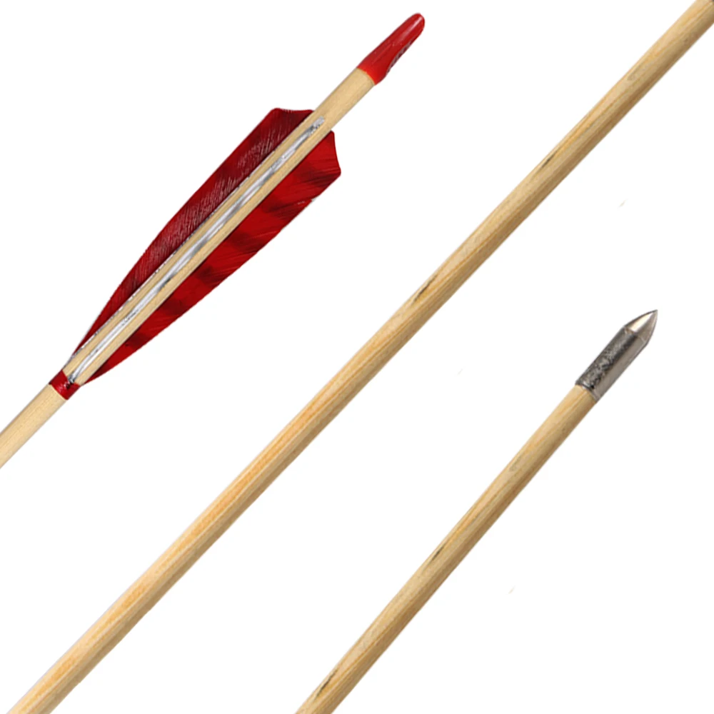 12pcs Wood Arrows Archery Wooden arrow pine Arrow shafts with Turkey ...