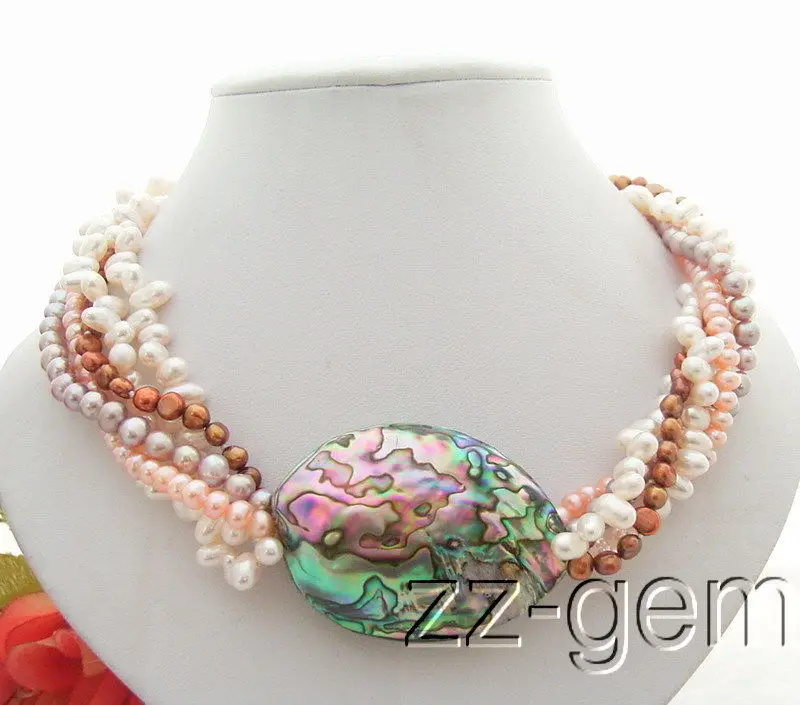 5Strds Multi Color Pearl&Shell Necklace vp >free shipping|shell ...