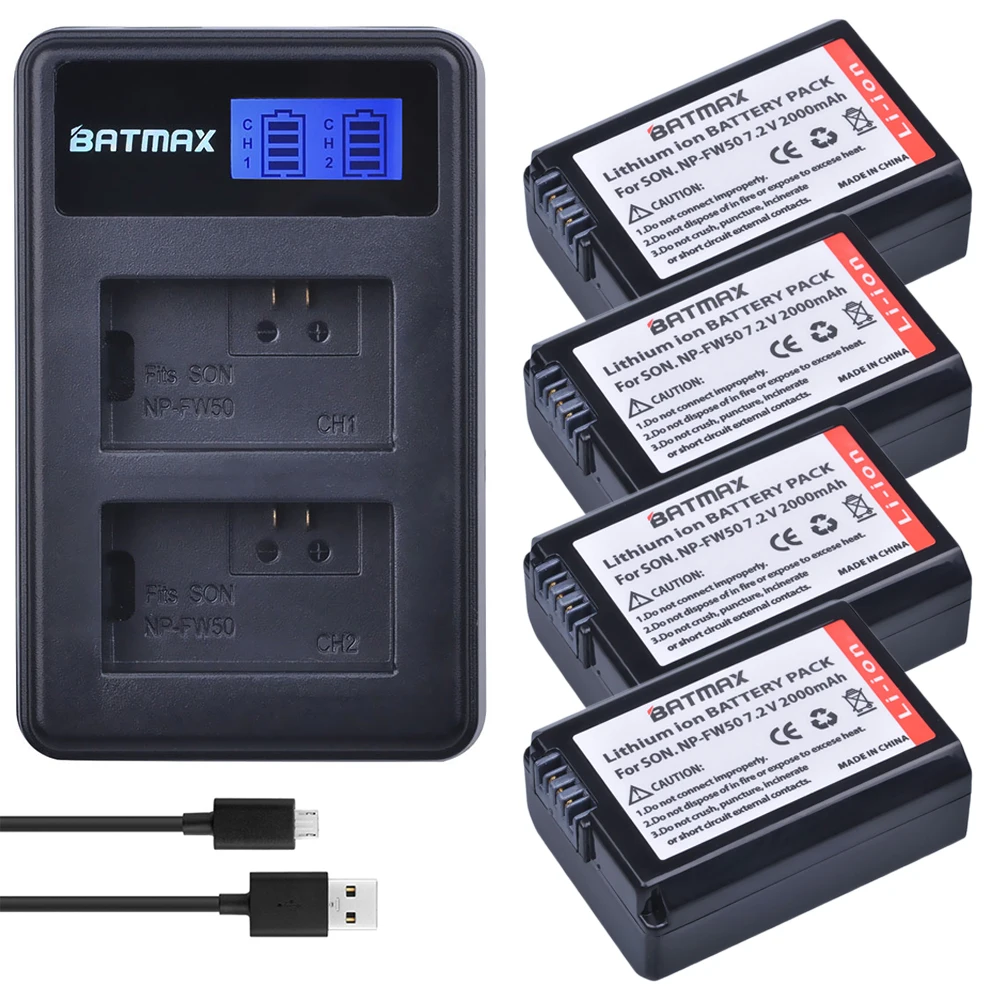 4X 2000mAh NP FW50 NP FW50 FW50 Battery + LCD USB Dual Charger for Sony ...