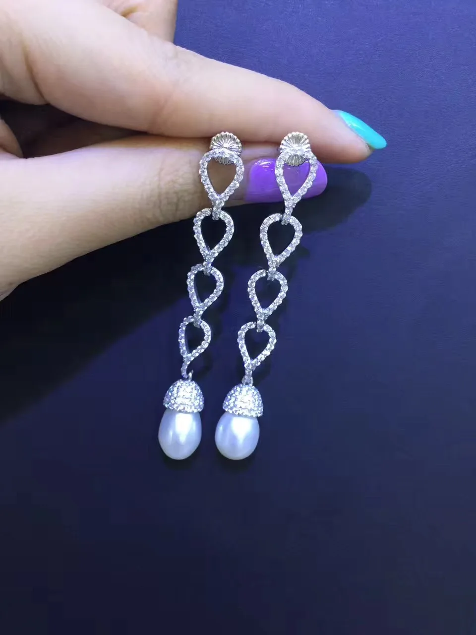 Long Drop Earring Natural Fresh Water Pearl Earring Tear Drop Shape 925 ...