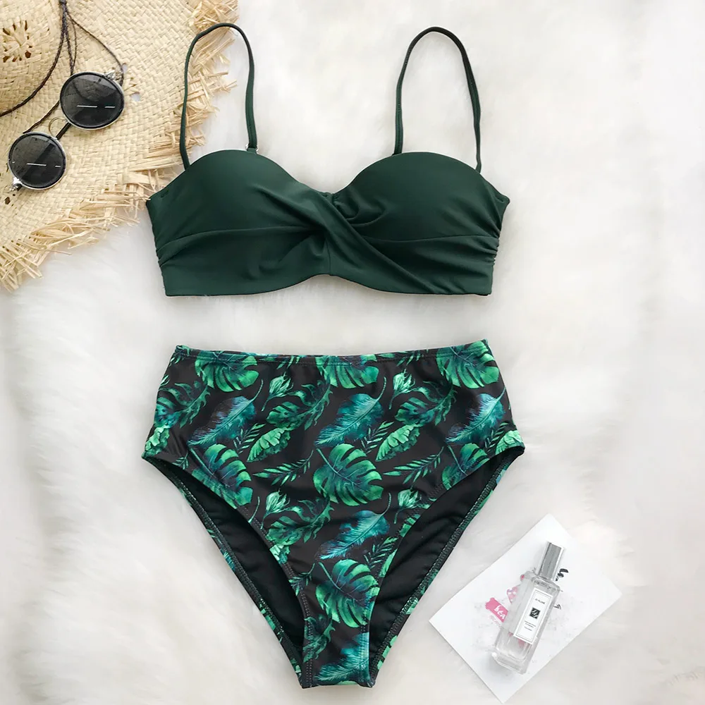 Buy Cupshe Full Of Green Print Bikini Set Women Heart Neck High Waisted Two
