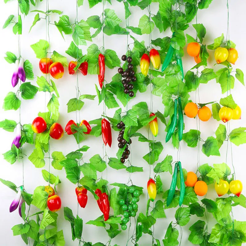 Hera artificial de seda mini frutas, vegetais, 2.3m, videira, rotim ...
