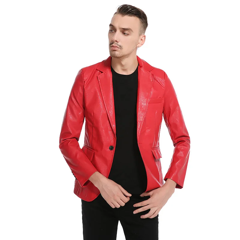 Red Faux Leather Suit Jacket Men 2019 Autumn New Mens Jackets and Coats ...