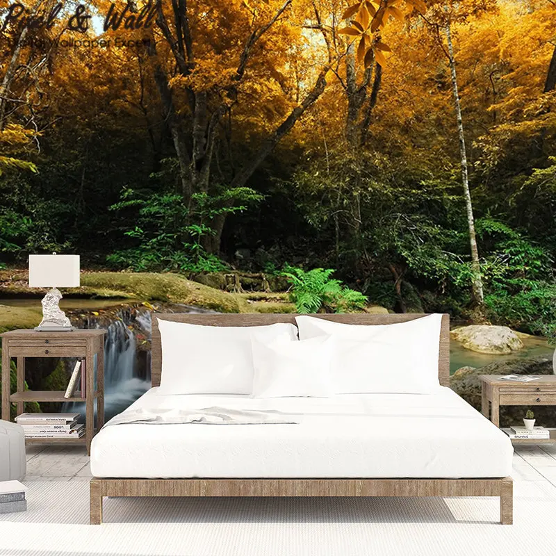 A forest stream forest wall mural decoration wall sticker for living ...