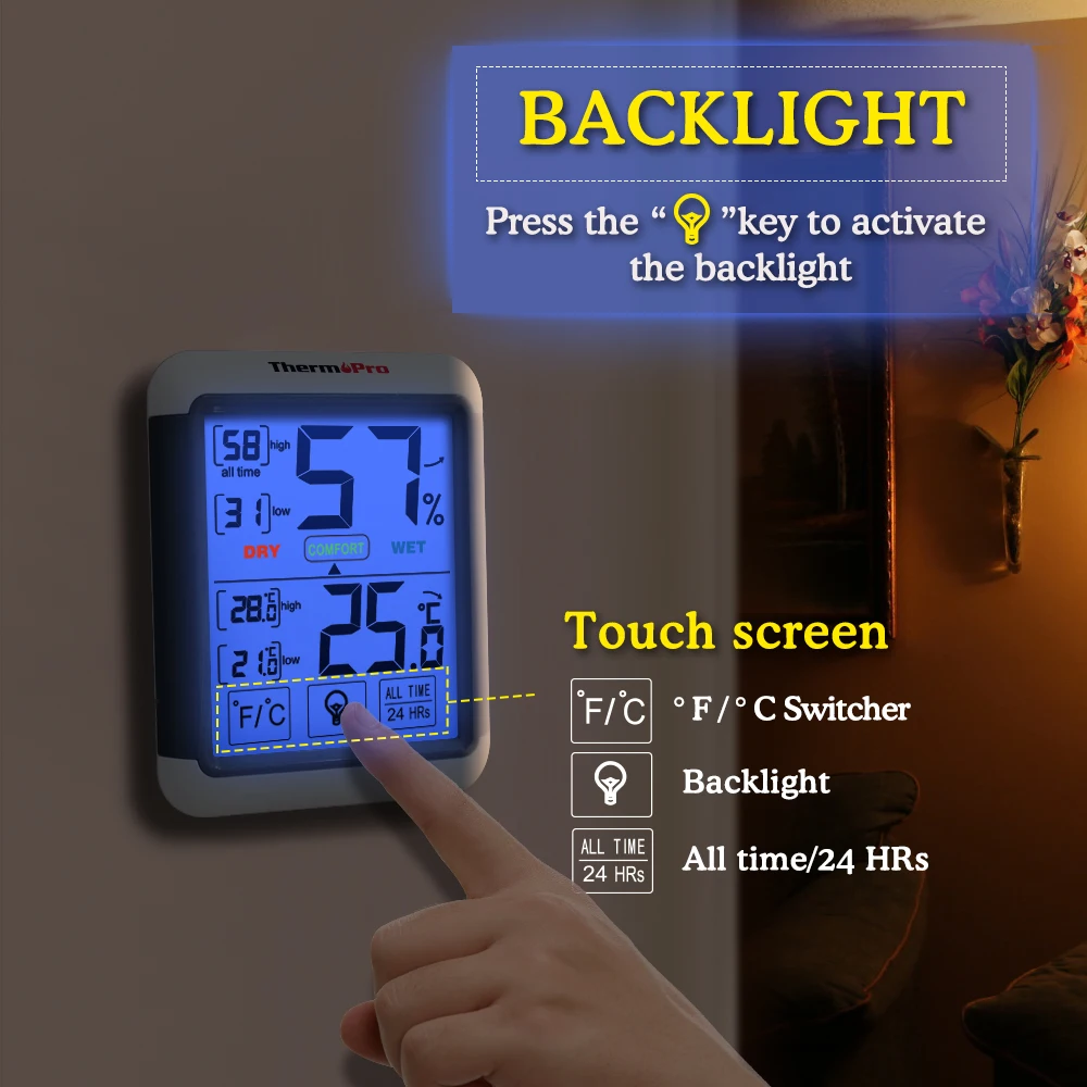 Купить thermopro tp55 цифровой термометр гигрометр крытый открытый ...