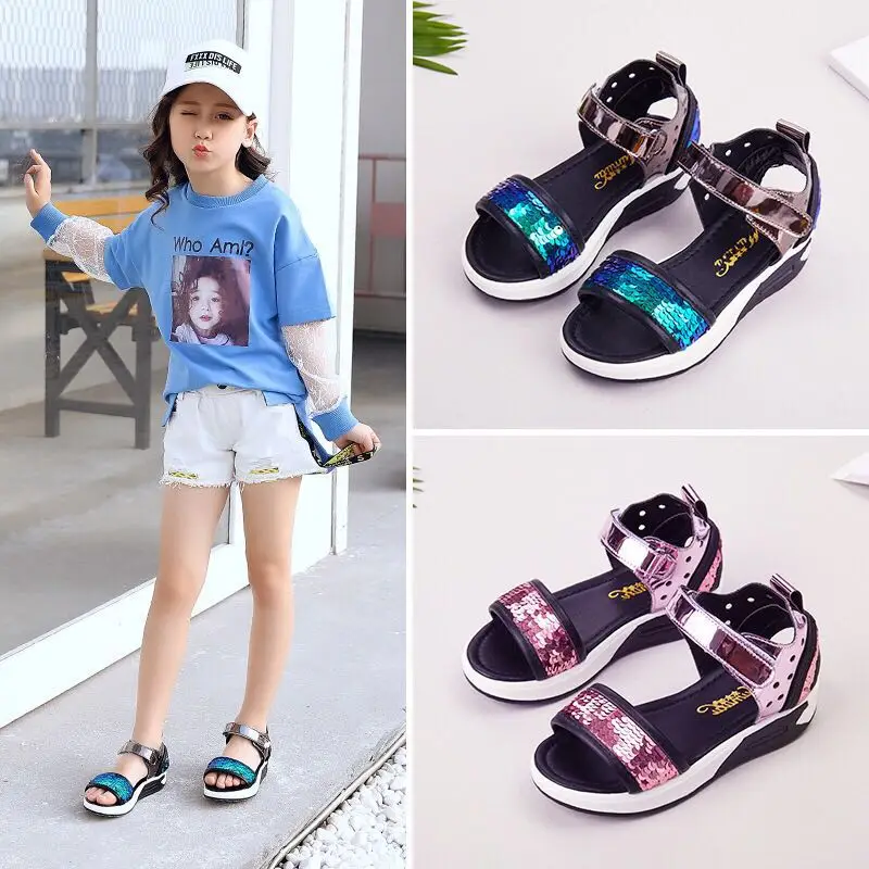 Fashion Summer Kids Sandals For Baby Hook & Loop Girls Sandals PU ...