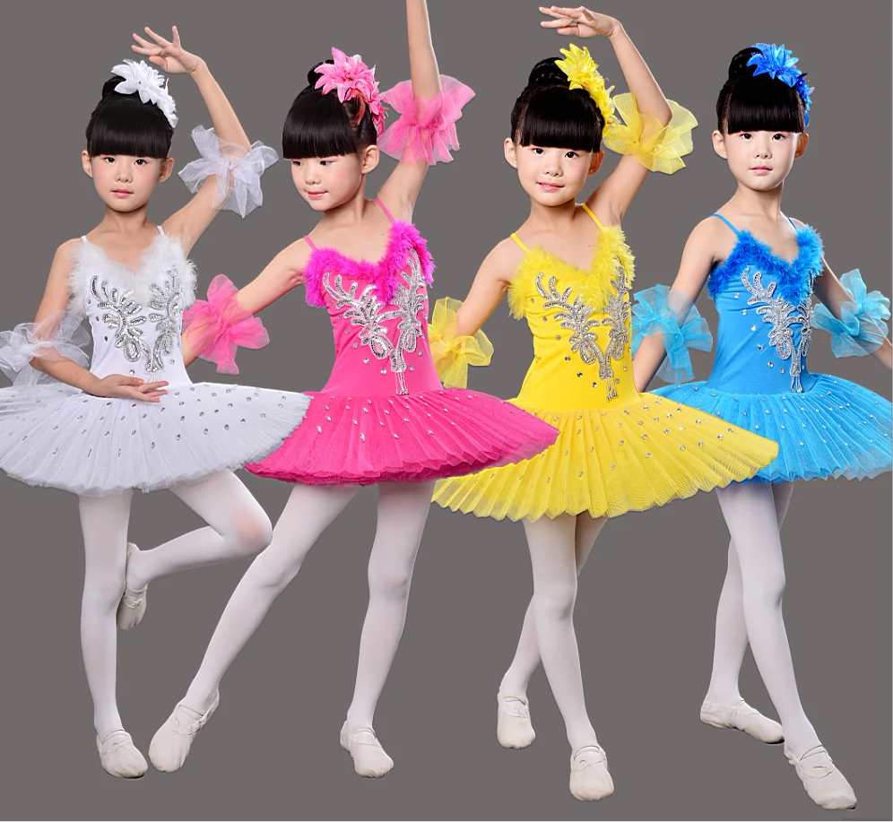 Kids Ballet Dance Costume Multicolor Girl Swan Lake Performance Dance ...
