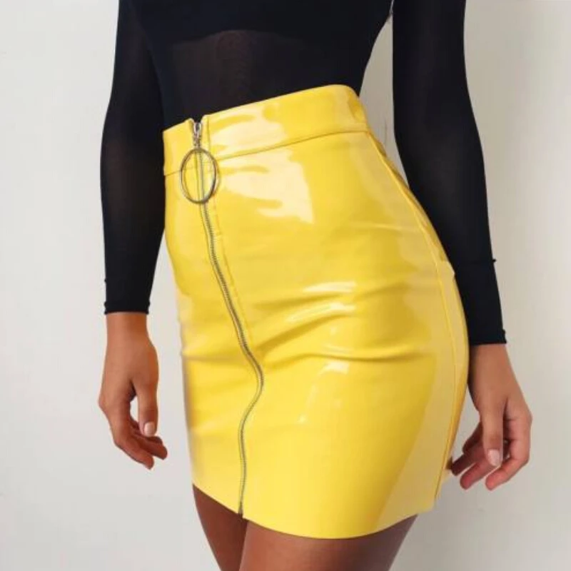 2018 Sexy Pencil Skirts Women Zipper High Waist Skirt Pu Leather
