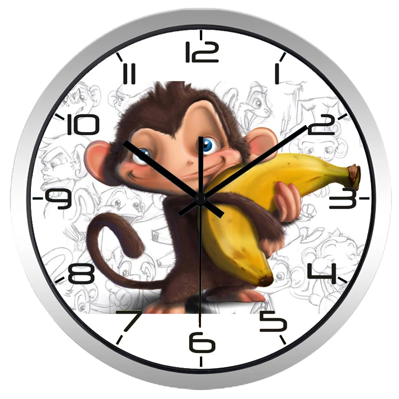 Children Room Bedroom,Living Room Silent Glass Clock Cartoon Monkey ...