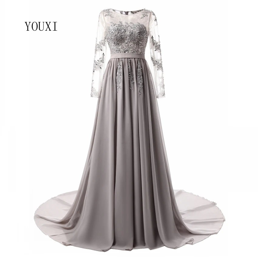 Long Sleeve Elegant Closed Back Long Evening Dress 2020 Bride Banquet ...