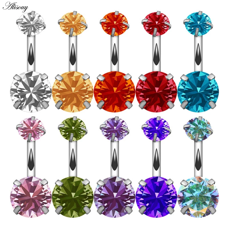 Double-Crystal-Rhinestone-Navel-Belly-Button-Ring-Pircing-Surgical ...