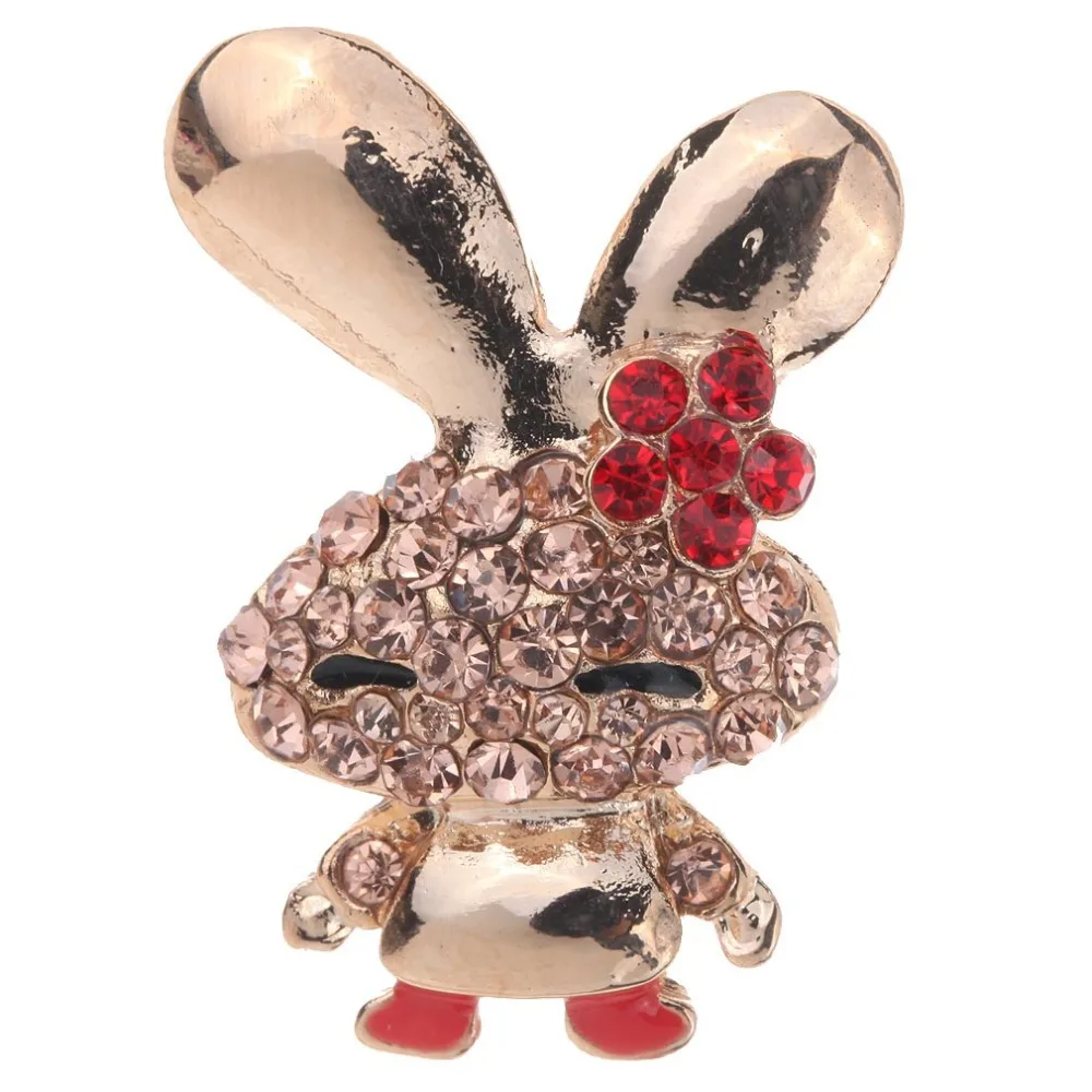 Fashion Pretty Cute Gold Plated Rabbit Inlay Diamante Red Brown ...