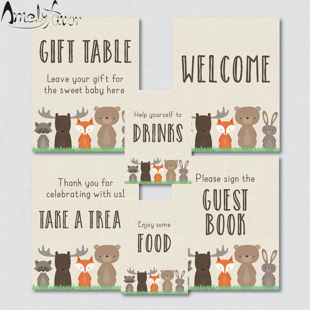 Woodland-Theme-Table-Signs-6-Signs-Welcome-Sign-Favors-Sign-Etc-Baby ...