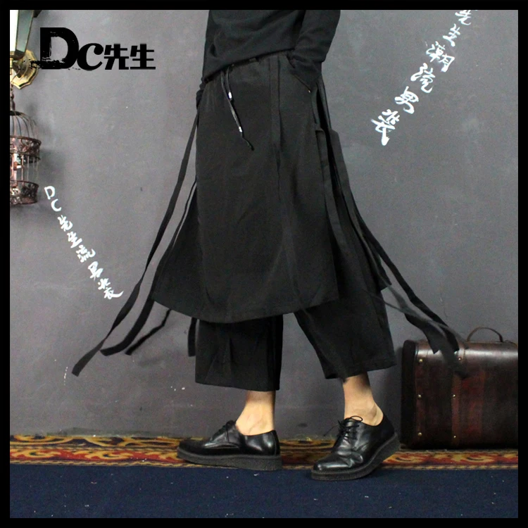 2017 New Autumn men's Fashion personality culottes ribbon crotch pants ...
