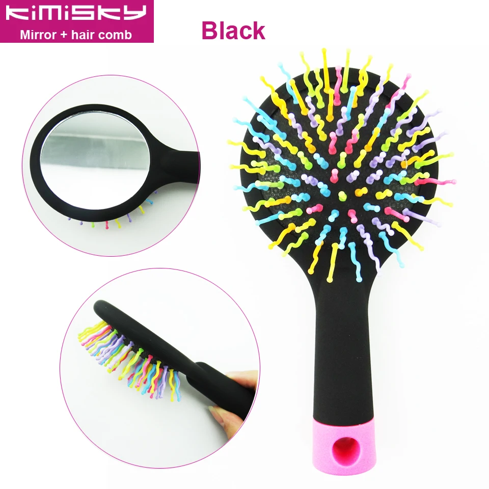 Black Rainbow Hair Comb Brush Hair For Girl Hair Mini Mirror Comb With ...