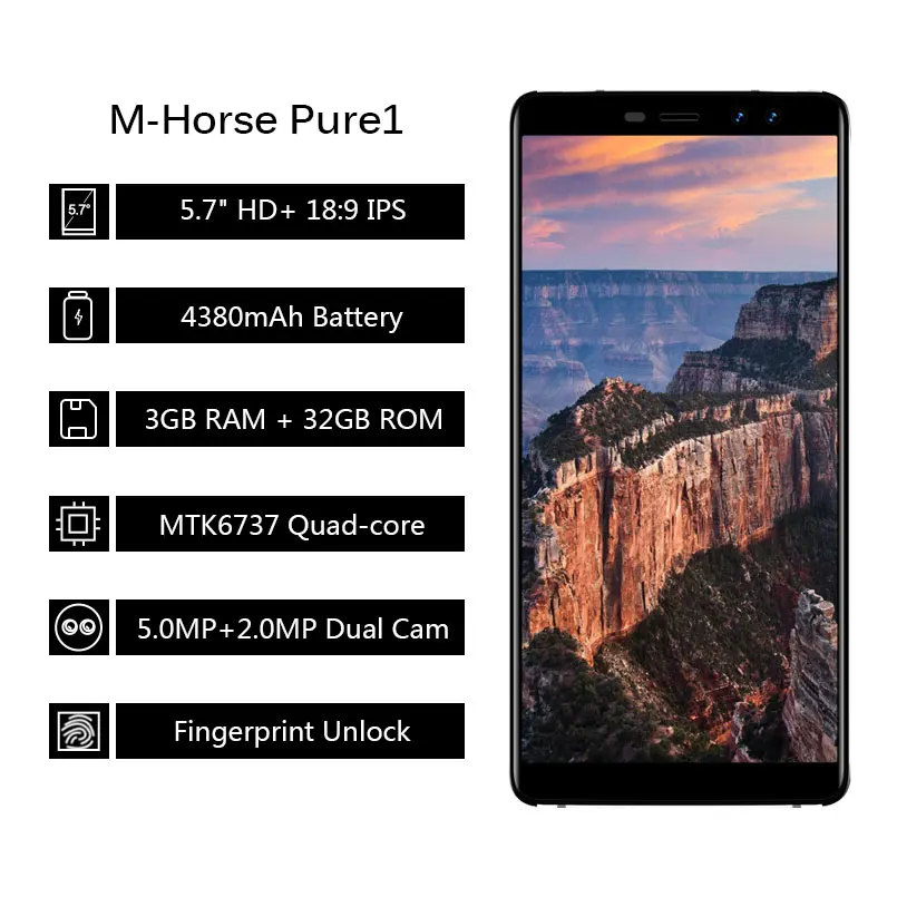 M horse Pure 1 4G Smart Phone 5.7 inch Android 7.0 MTK6737 Quad Core 1 ...