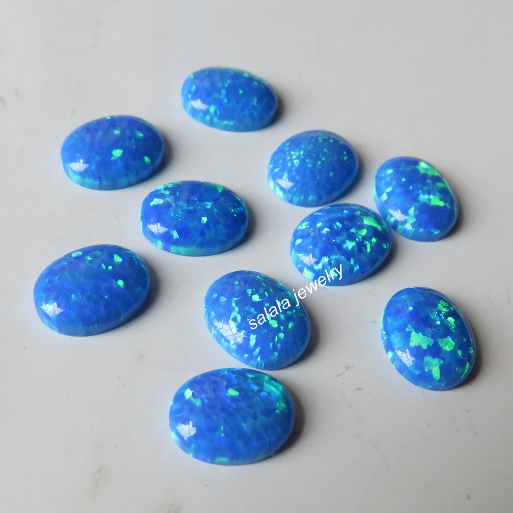 50/lot 8X10mm Oval Opal OP05 Dark Blue Oval Cabochon Opal Synthetic ...