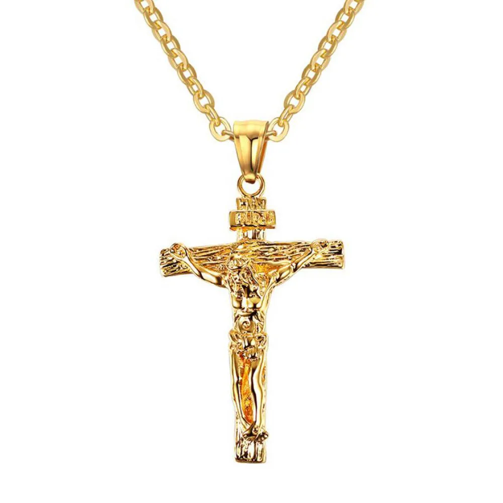 (12 pcs/lot) Cross Necklace INRI Crucifix Jesus Piece Pendant Gold ...