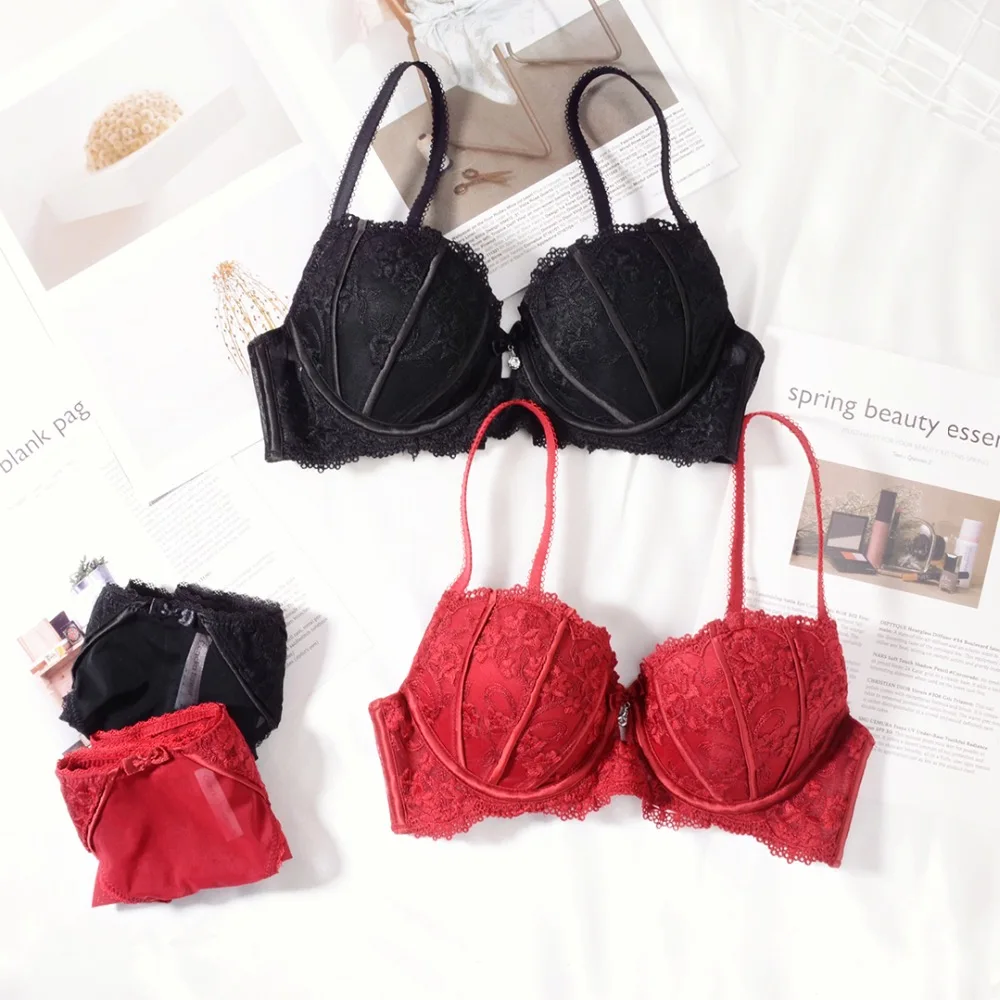 Women Push up bra and panty set Underwear Sexy Lace bra set hollow out ...