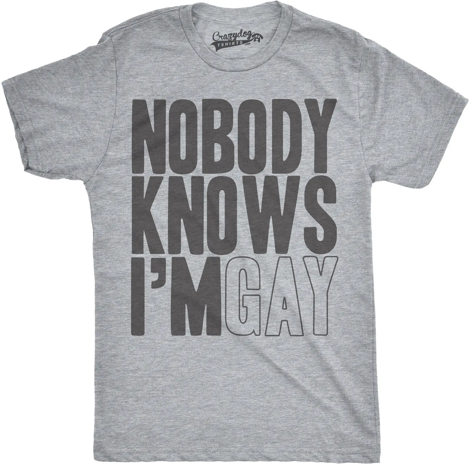 Mens Nobody Knows Im Gay Funny Gay Pride LGBT Community T shirt Cartoon ...