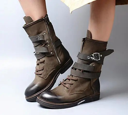 Moda suave cuero Inglaterra mujeres Chelsea Botas Vintage estilo ...
