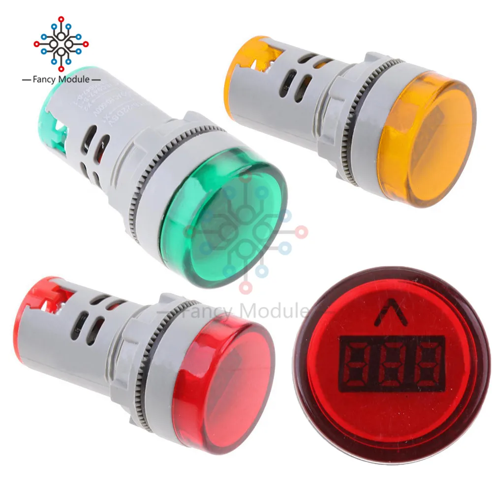 22MM-AC60-500V-LED-Voltmeter-Voltage-Meter-Indicator-Pilot-Light-New ...