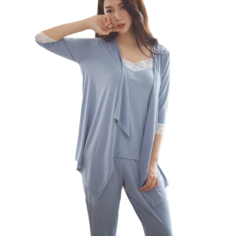 2017 Spring Summer Fashion pajamas Women Sleepwear Three Piece Casual ...