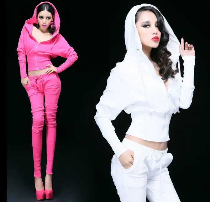 2015 Women Spring Track Suits Two Pieces Sets Sexy Hooded Bat Sweater ...