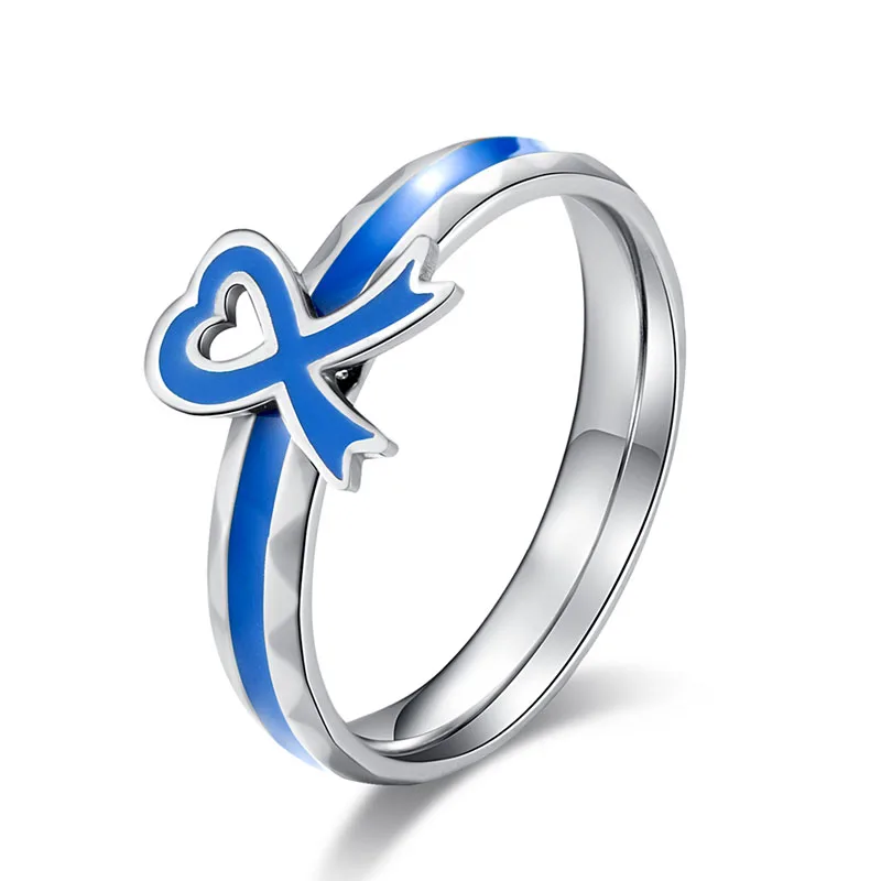 Autism Children Blue Ribbon Stainless Steel Ring for Women Men Jewelry ...
